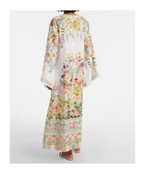 Camilla Cutout Floral Linen Kaftan