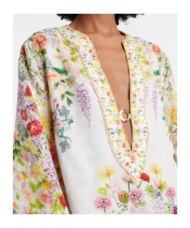 Camilla Cutout Floral Linen Kaftan