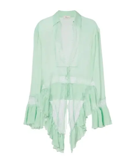 Blumarine Lace-trimmed Sheer Georgette Shirt - Green