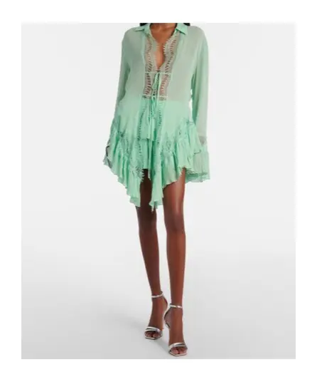 Blumarine Lace-trimmed Sheer Georgette Shirt