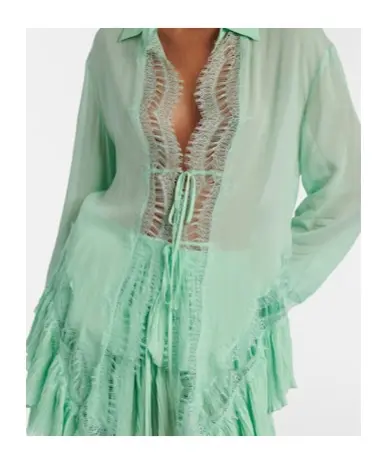 Blumarine Lace-trimmed Sheer Georgette Shirt