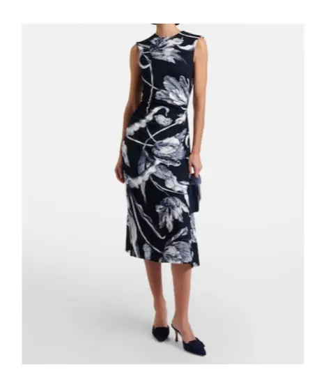 Erdem Draped Floral Jersey Midi Dress