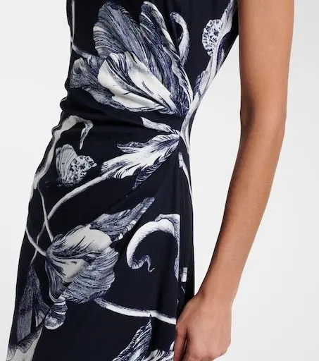 Erdem Draped Floral Jersey Midi Dress