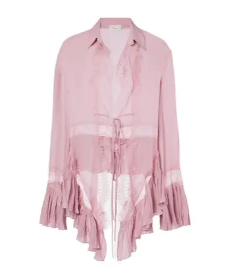 Blumarine Lace-trimmed Sheer Georgette Blouse - Pink