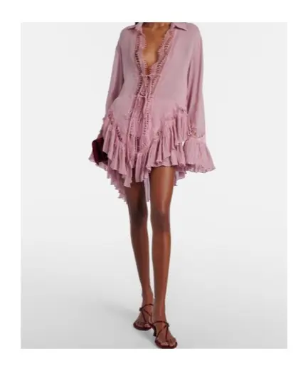 Blumarine Lace-trimmed Sheer Georgette Blouse