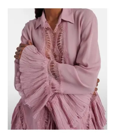 Blumarine Lace-trimmed Sheer Georgette Blouse
