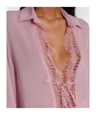 Blumarine Lace-trimmed Sheer Georgette Blouse