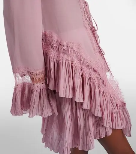 Blumarine Lace-trimmed Sheer Georgette Blouse