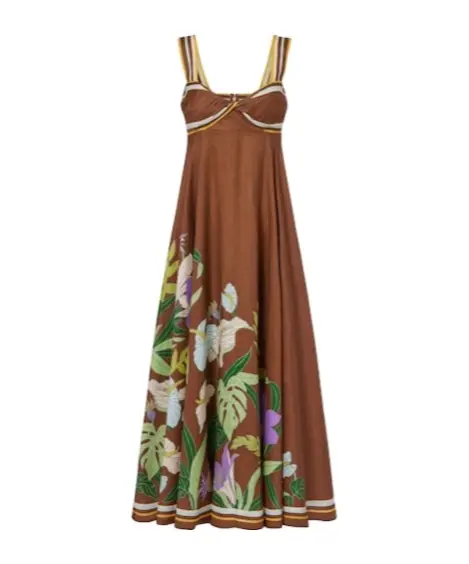 ALEMAIS Alfie Floral Linen Midi Dress - Brown