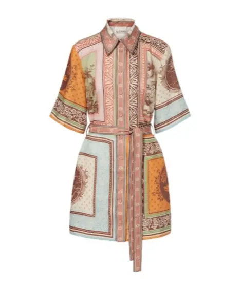 ALEMAIS Alberta Printed Linen Shirt Dress - Nude