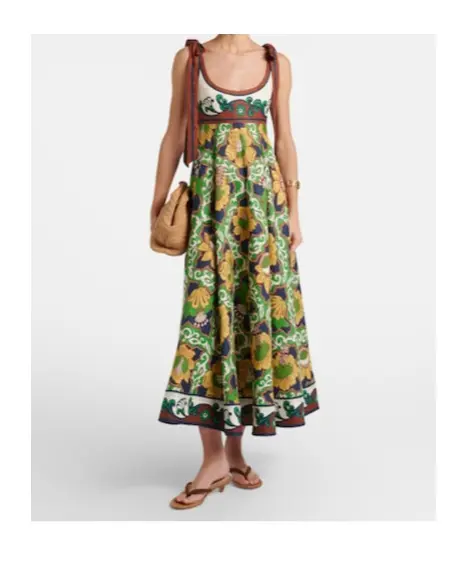 ALEMAIS Liana Ballet Printed Linen Midi Dress