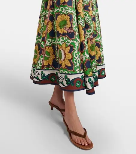 ALEMAIS Liana Ballet Printed Linen Midi Dress