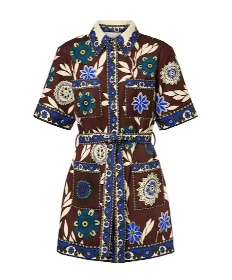 ALEMAIS Jasper Printed Cotton Shirt Dress - Brown