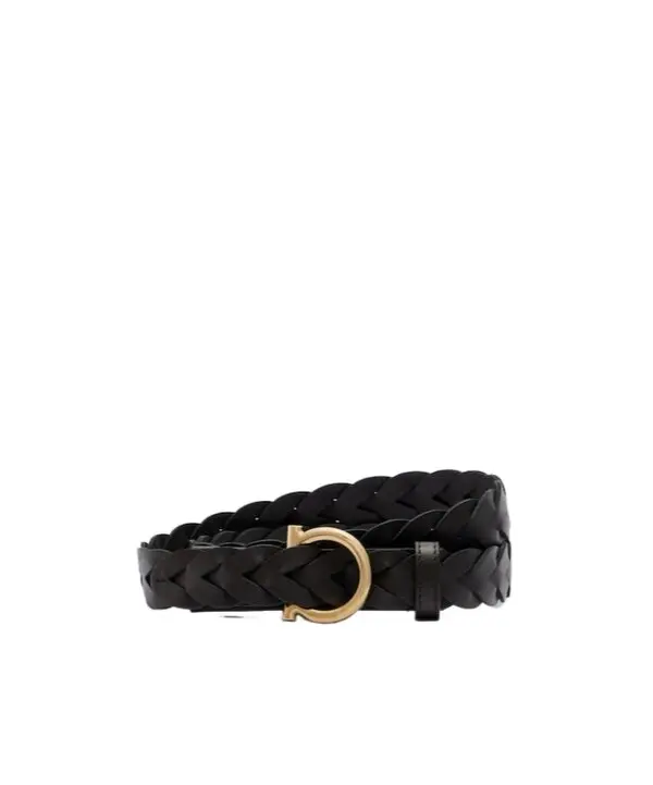 FERRAGAMO Gancini Braided Leather Belt - Black