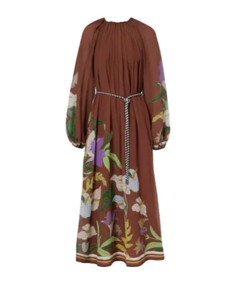 ALEMAIS Alfie Gathered Cotton And Silk Midi Dress - Brown