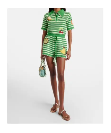 ALEMAIS Embroidered Striped Cotton Shorts