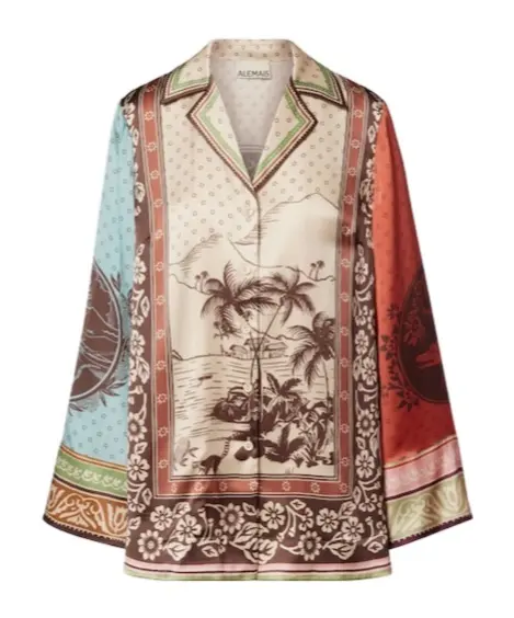 ALEMAIS Alberta Printed Silk Satin Shirt - Nude