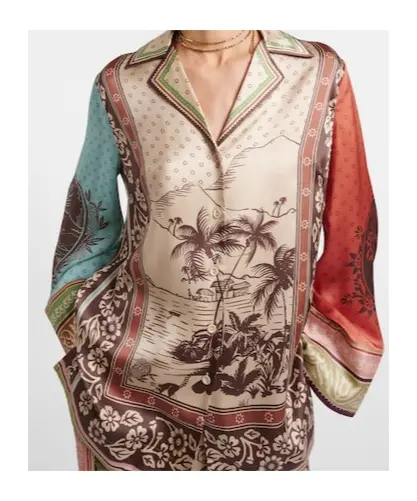 ALEMAIS Alberta Printed Silk Satin Shirt