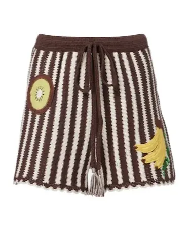 ALEMAIS Crochet Striped Fruit Embroidered Cotton Shorts - Multicolor