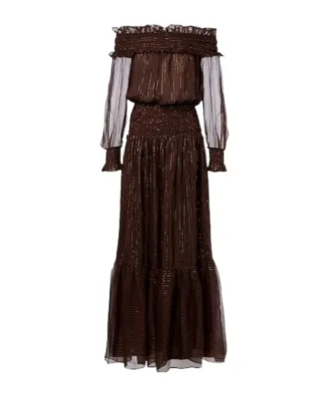 SELF-PORTRAIT Shirred Silk-blend Georgette Maxi Dress - Black