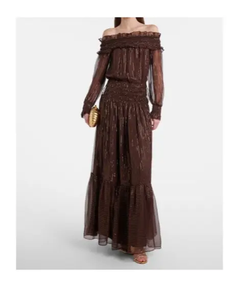 SELF-PORTRAIT Shirred Silk-blend Georgette Maxi Dress