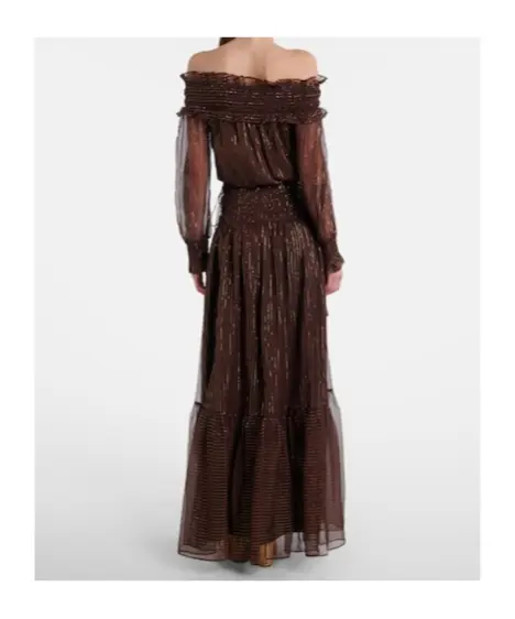 SELF-PORTRAIT Shirred Silk-blend Georgette Maxi Dress