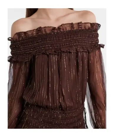 SELF-PORTRAIT Shirred Silk-blend Georgette Maxi Dress