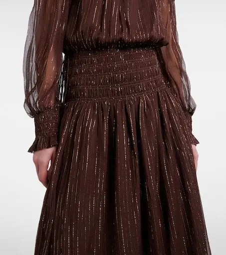 SELF-PORTRAIT Shirred Silk-blend Georgette Maxi Dress