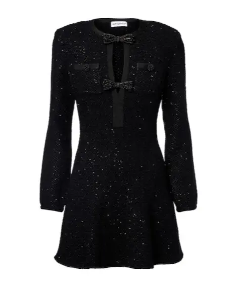 SELF-PORTRAIT Bow-detail Sequined Knitted Minidress - Black