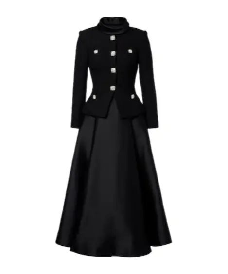 SELF-PORTRAIT Bouclé Taffeta Midi Dress - Black