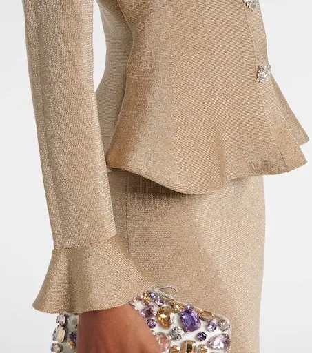 SELF-PORTRAIT Embellished Peplum Lamé Maxi Dress