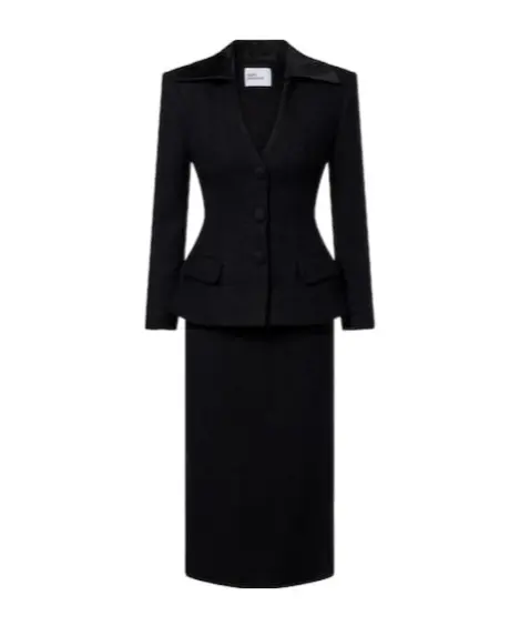 SELF-PORTRAIT Wool-blend Twill Midi Dress - Black