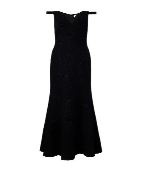 SELF-PORTRAIT Off-the-shoulder Tweed Midi Dress - Black