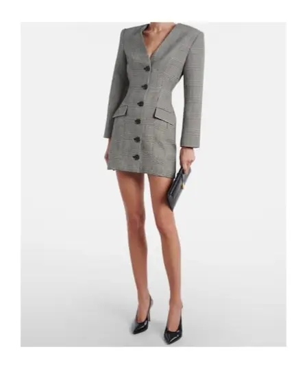 SELF-PORTRAIT Checked Wool-blend Minidress