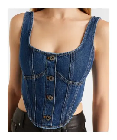 SELF-PORTRAIT Embellished Denim Crop Top