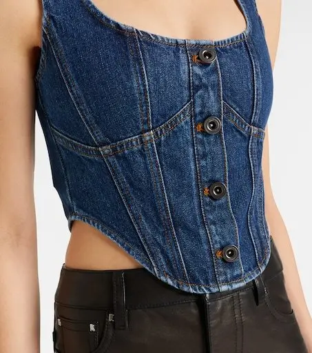 SELF-PORTRAIT Embellished Denim Crop Top