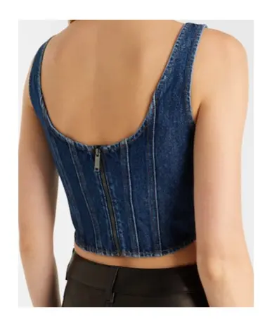 SELF-PORTRAIT Embellished Denim Crop Top