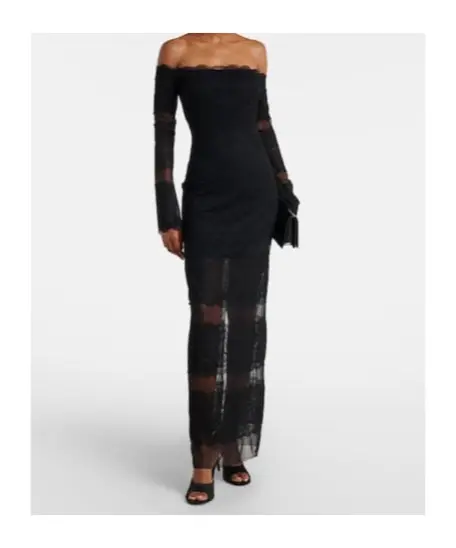 Blumarine Off-shoulder Lace Tulle Maxi Dress