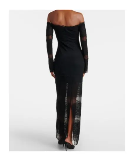 Blumarine Off-shoulder Lace Tulle Maxi Dress