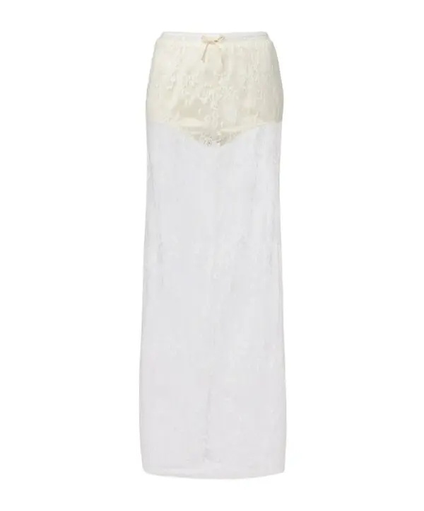AYA MUSE Eteri Bow-detail Floral Lace Maxi Skirt - White
