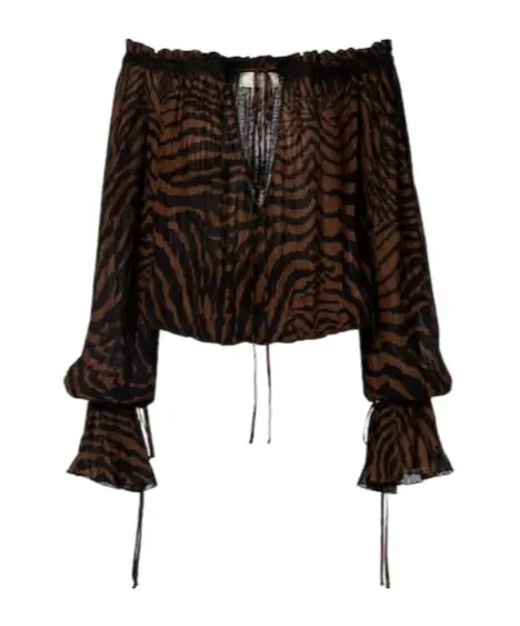 Blumarine Lace-trimmed Zebra-print Chiffon Top - Black