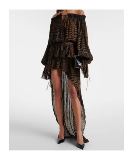 Blumarine Lace-trimmed Zebra-print Chiffon Top