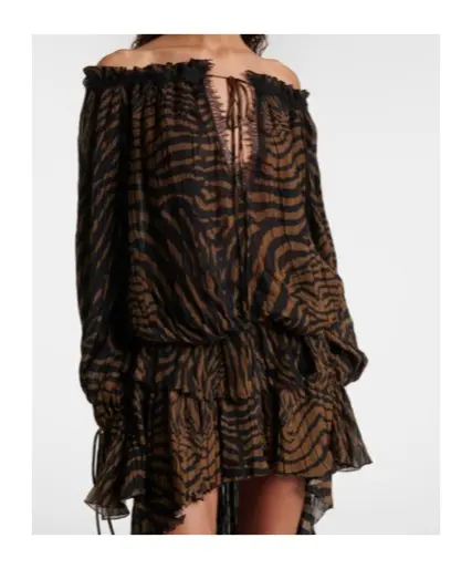 Blumarine Lace-trimmed Zebra-print Chiffon Top