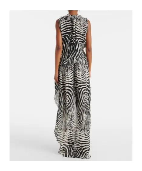Blumarine Zebra Print Asymmetrical Chiffon Maxi Dress