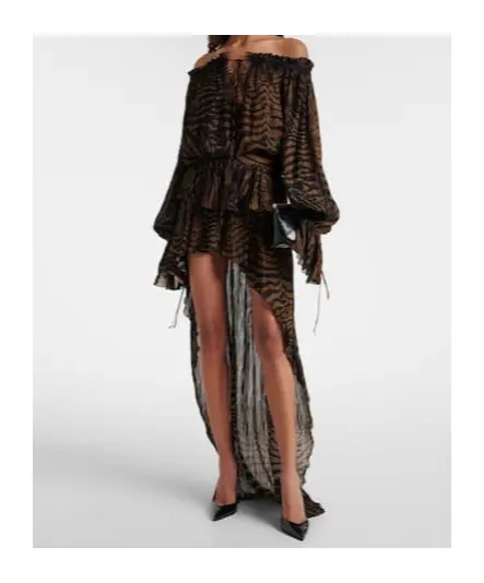 Blumarine Asymmetric Ruffled Printed Maxi Skirt