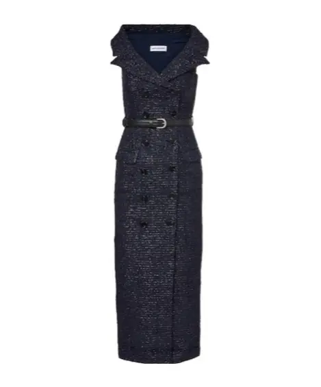 SELF-PORTRAIT Tie-waist Tweed Midi Dress - Black