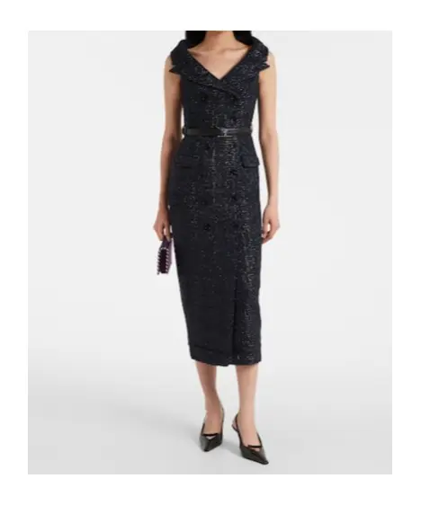 SELF-PORTRAIT Tie-waist Tweed Midi Dress