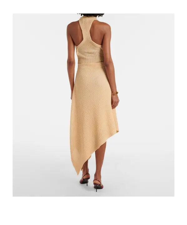 Victoria Beckham Knitted Asymmetric Midi Skirt - Nude