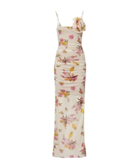 Blumarine Floral Appliqué Jersey Maxi Dress - Nude