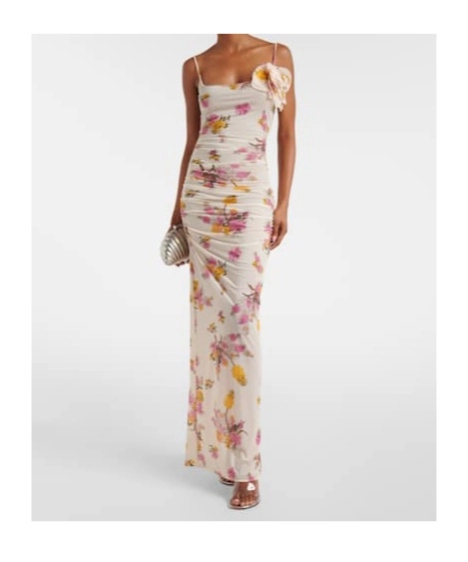 Blumarine Floral Appliqué Jersey Maxi Dress - Nude